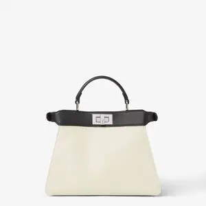 Fendi Peekaboo® Iseeu Small Parchment-colored Leather Bag With Ff Mirrors